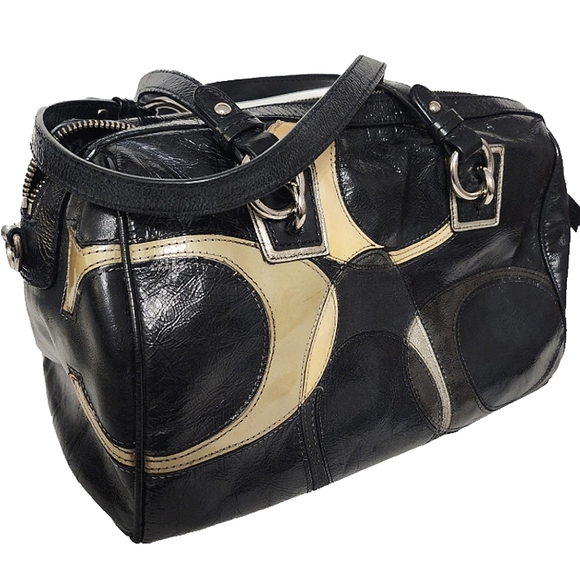 Coach | Bags | Coach Black Patent Crinkle Leather With Signature C ...